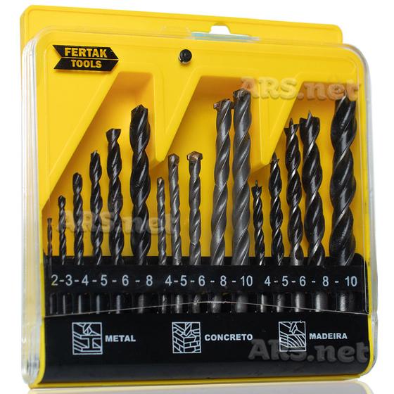 Kit Jogo De Brocas Para Madeira E Aço De 2 a 10mm 16 Peças Profissional ...
