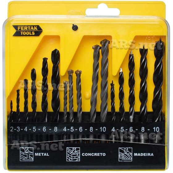 Kit Jogo De Brocas Para Madeira E Aço Para Furadeira 16 Peças ...