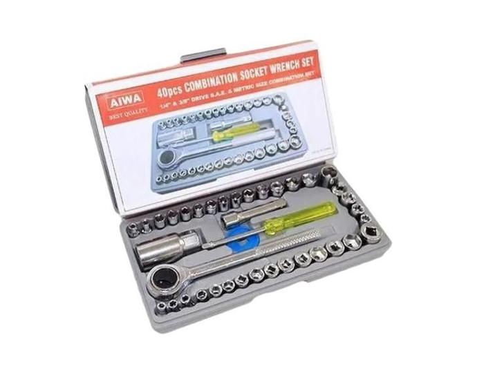 Kit Jogo De Chaves Catraca Pito 40 Peças Sextavado Aiwa - Chave Soquete ...