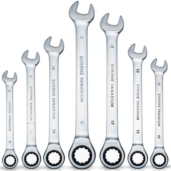 Kit Jogo De Chaves Combinadas Catraca 8 a 19mm Boca Estrela 7 Peças ...