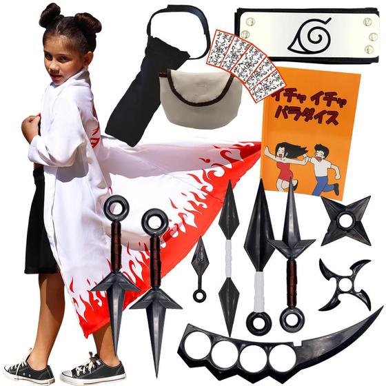 Kit Kunai + Manto Hokage + 2 Kunais Minato + 4 itens Naruto - Fantasia ...