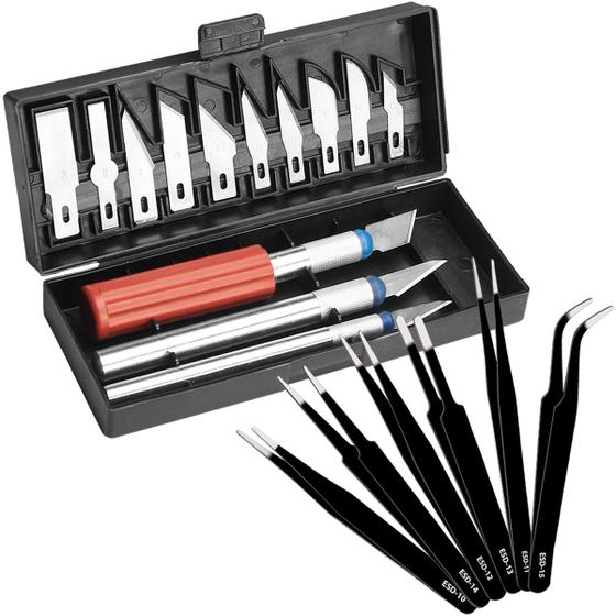 Kit Lâmina Bisturi De Precisão Com Pinça Antiestática Para Artesanato ...