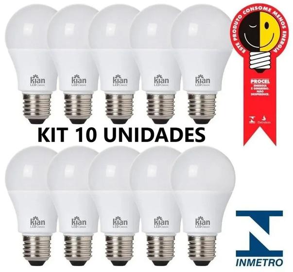 Kit Lâmpada de LED Bulbo Kian E27 Branca 9W 6500K - Classic A60 10 Unidades - Lâmpada de LED ...