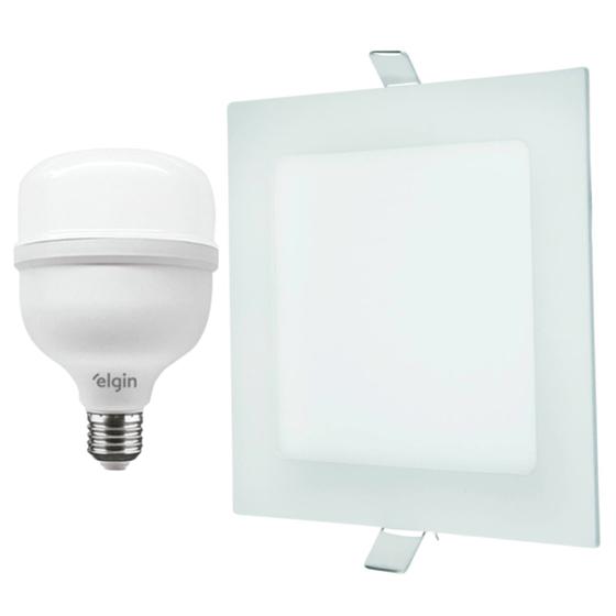 Kit Lâmpada Super Bulbo Led 40W E27 3200Lm Branca Fria 6500K Com Painel Plafon Led 18W Quadrado ...