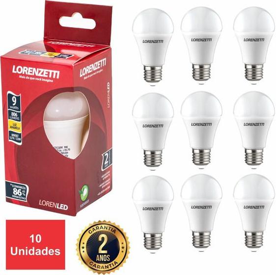 Kit Lâmpadas LED 10 Unidades Lorenzetti Branco Frio E27 9W 6500K Bulbo A60Bivolt110/220v ...