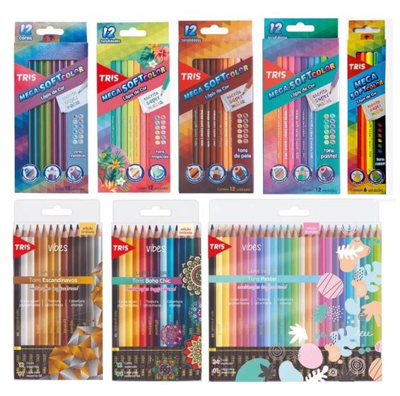 Kit Lápis De Cor 102 Cores Especiais Tris Vibes e Mega Soft - Lápis de ...