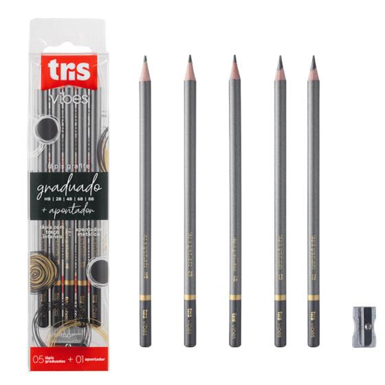 Kit Lápis Técnico 5 Un Hb, 2b, 4b, 6b e 8b c/ Apontador Tris Vibes ...