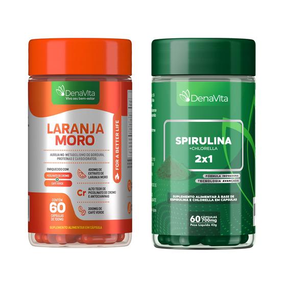 Kit Laranja Moro, Cromo, Café Verde 3x1 - 700mg + Spirulina 2x1, Fonte de Proteínas, Vitaminas B ...