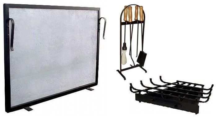 Kit Lareira Tela 70x50 Grelha e Ferramenta com Cabo de Madeira - KUHL ...