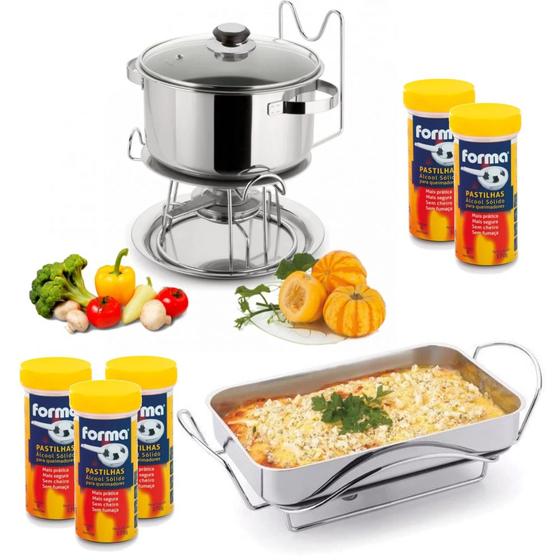 Kit Le Rechaud 5 L com Suporte + Rechaud Assadeira com Tampa+ Pastilhas ...