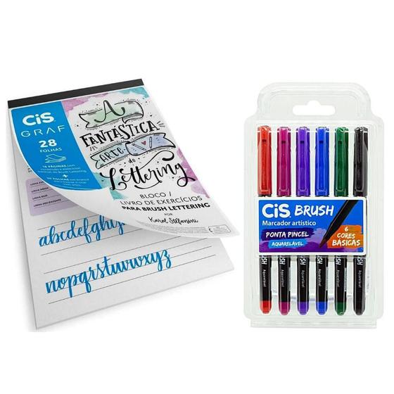 Kit Lettering Iniciante CIS Bloco de Lettering + 6 Brush Pen Cores ...