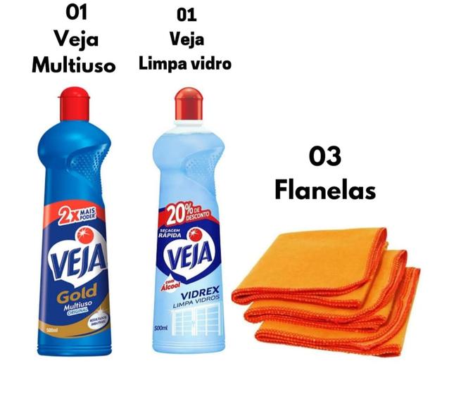 Kit limpeza 01 Veja MultiUso + 01 Veja Vidrex limpa Vidros + 03 ...
