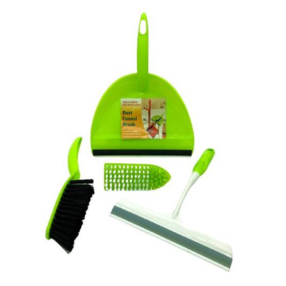 Kit Limpeza 4 Peças Pá Escova Rodo Vassoura Pequena Portátil Verde ...