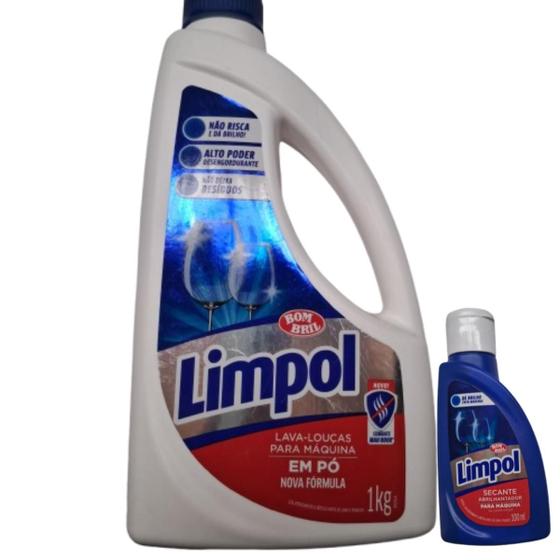 Kit Limpol Lava Louças em pó 1Kg mais Liquido Secante Abrilhantador 100 ...