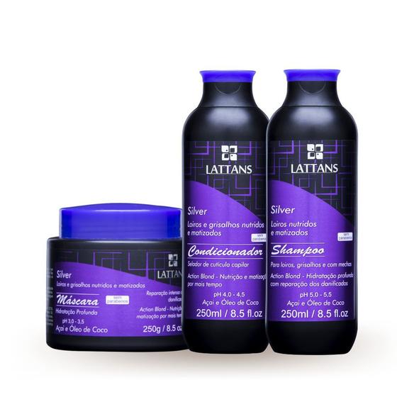 Kit Linha Silver - Shampoo - Condicionador - Máscara Lattans 250 Ml/g - Kit de Tratamento para ...