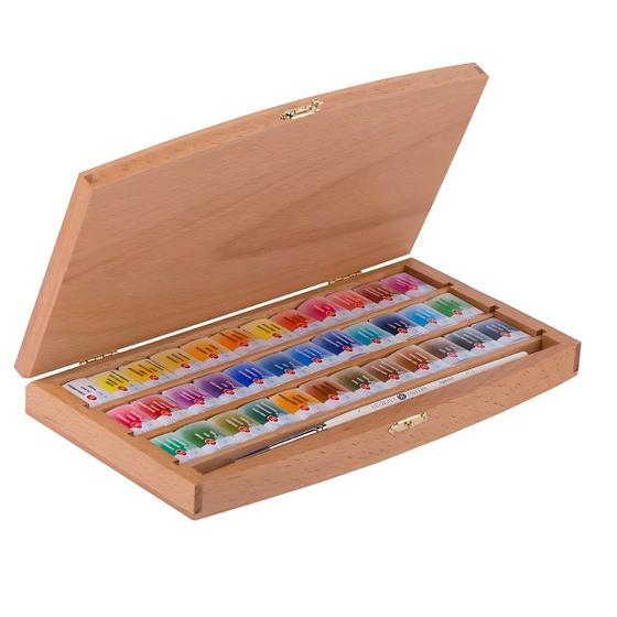 Kit Luxo Nevskaya White Nights Estojo Madeira com 36 Pastilhas Aquarela ...