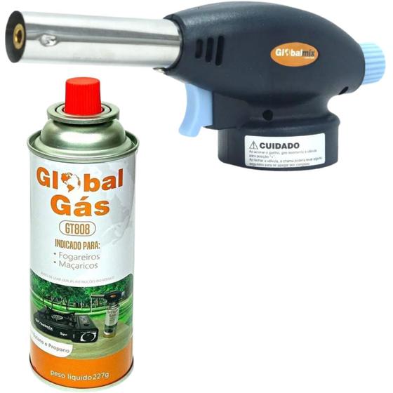 Kit maçarico portatil culinário controle de chama + 1 refil gás butano ...