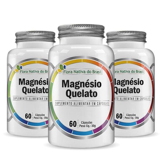 Kit Magnésio Quelato 3x 60 Capsulas Cada - Flora Nativa - Flora Nativa do Brasil - Cloreto de ...