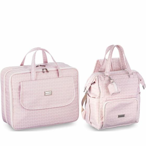 KIT MALA RETANGULAR E MOCHILA FUNCIONAL Geométrica Rosa Fazendo Arte ...