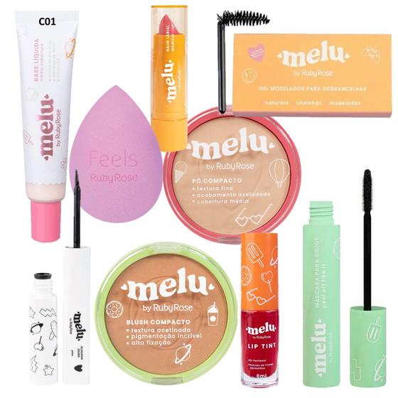 Kit Maquiagem Melu by Ruby Rose Base Pó Blush Máscara para Cílios ...