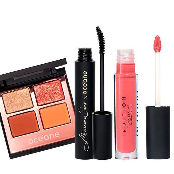 Kit maquiagem Océane Paleta de Sombra Power Glow + Gloss Glossy Me Rose ...