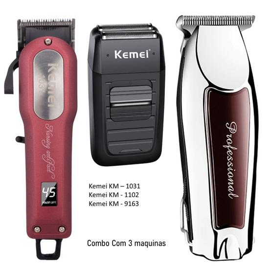 Kit Máquina de corte Cabelo e acabamento sem fio profissional kemei KM1031 KM 9163 Shaver KM ...