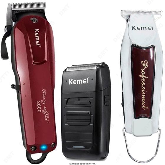 Kit Maquina Para Cortar Cabelo Kemei 2600 + 9163 + 1102 - 110/220 Volts ...