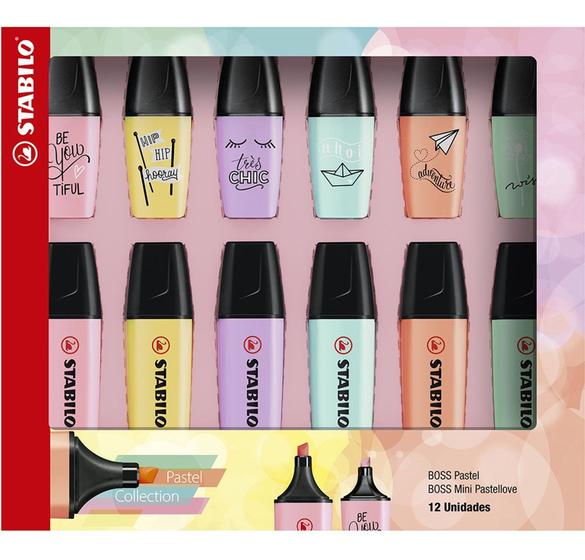 Kit Marca Texto Stabilo Mini Boss Pastel Love 12 Un - Stabillo - Caneta ...