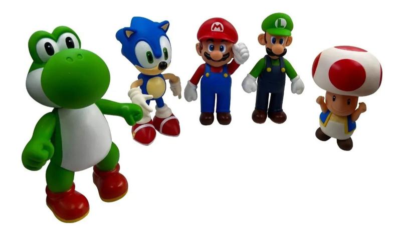 Kit Mario, Luigi , Youshi, Toad E Sonic- 5 Bonecos Com Nf - Super Mario ...