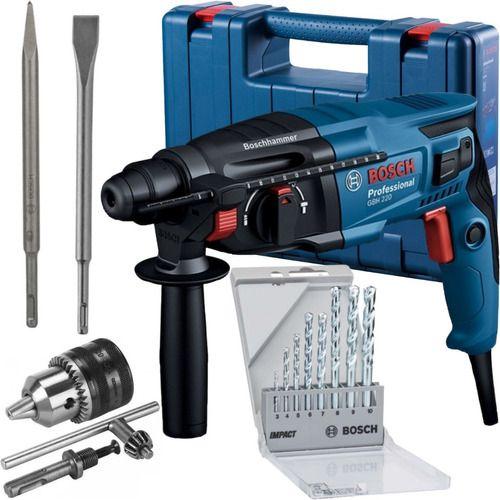 Kit Martelete Rompedor Bosch Gbh 220 Sds Plus Brocas Mandril Ponteiro