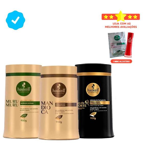 Kit Mascaras Haskell Cavalo Forte Murumuru E Mandioca 900G Cronograma Capilar + Mimo - Kit de ...