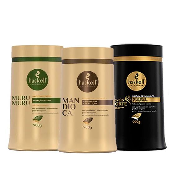 Kit Mascaras Haskell Cavalo Forte Murumuru E Mandioca 900G Cronograma Capilar - Kit de ...