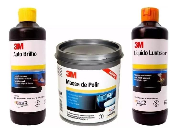 Kit Massa de Polir 1kg + Auto Brilho 500ml + Líquido Lustrador 500ml 3M ...