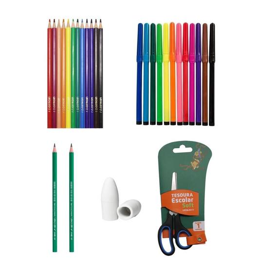 Kit Material Escolar 7 Itens Infantil Juvenil Volta As Aulas Creche ...