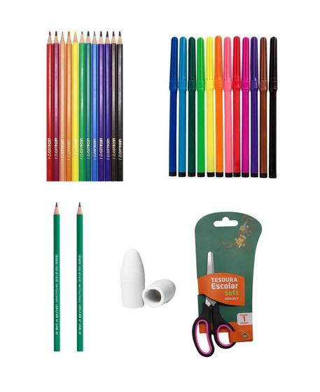 Kit Material Escolar 7 Itens Infantil Juvenil Volta As Aulas Creche ...