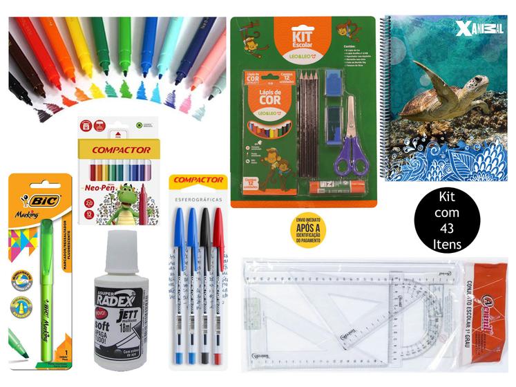 Kit Material Escolar Básico 43 Itens Completo Barato Full - Máxima ...