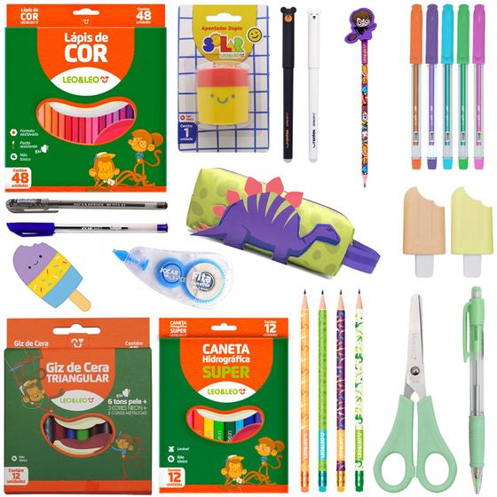 Kit Material Escolar Meninos Completo 94 Itens Lapis de cor Canetinha ...