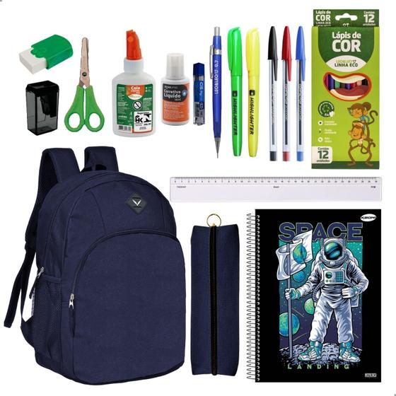 Kit Material Escolar Mochila Caderno Estojo Completo Masculino - Darujo ...