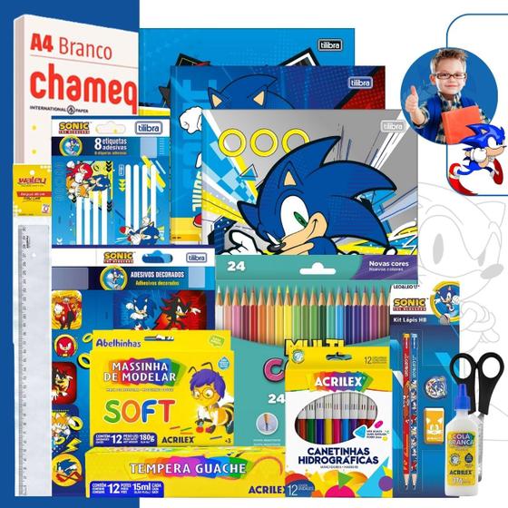 Kit Material Escolar Sonic Volta As Aulas 73 itens com Cadernos ...