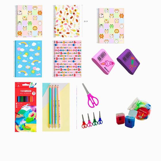 Kit Material Escolar Tilibra 5 Cadernos Universitário Feminino, 4 Lápis ...