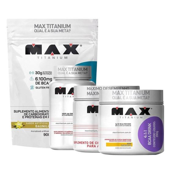 Kit Max Titanium Creatine Superwhey Multimax Complex 90 Caps Bcaa