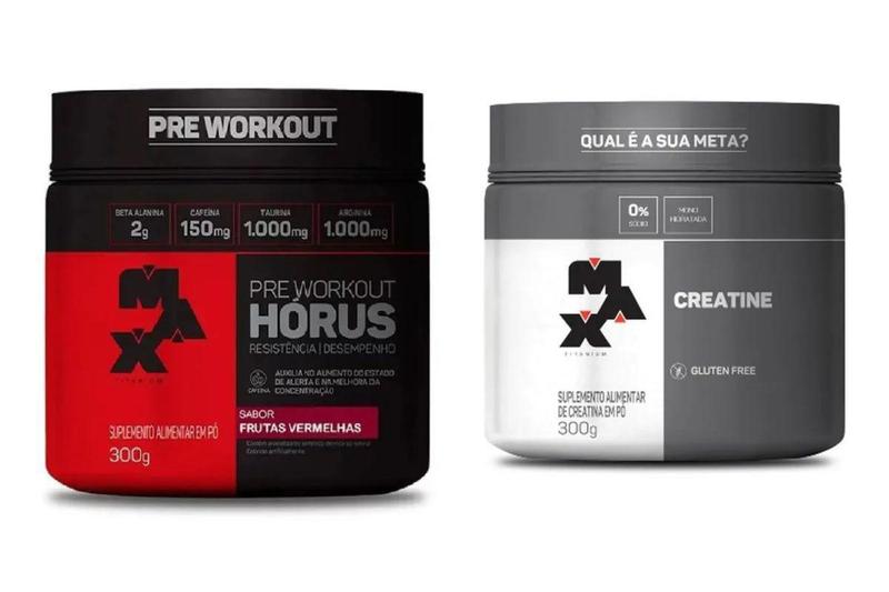Kit max titanium pré-treino horus pote 300g + creatina 300g - Pré ...