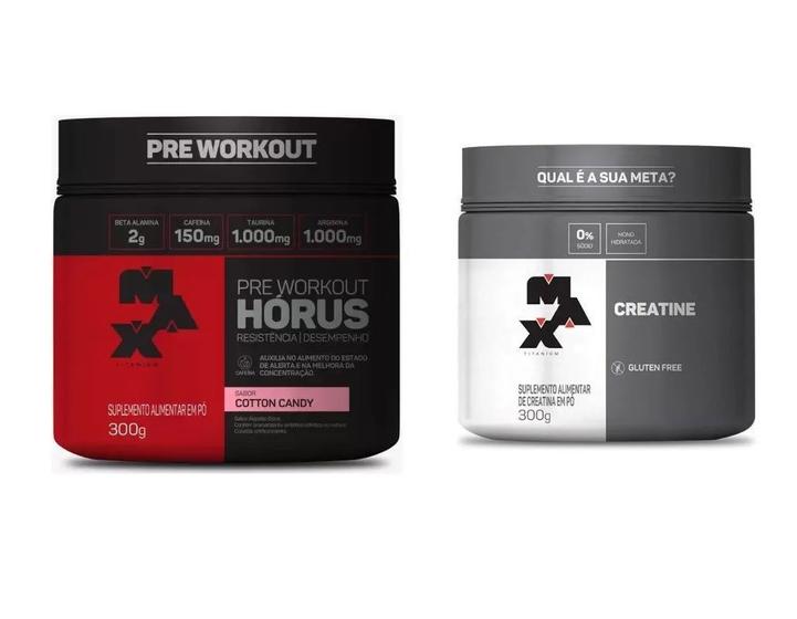 Kit max titanium pré-treino horus pote 300g sabor cotton candy ...