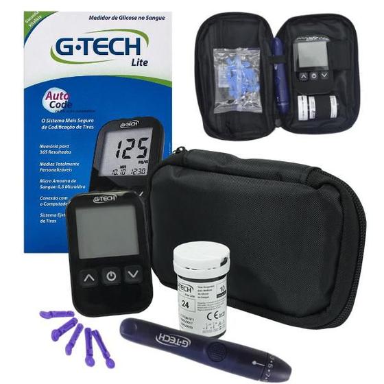 Kit Medidor G-tech Lite Glicose Glicemia 10 Tiras + 10 Agulhas - Tiras ...