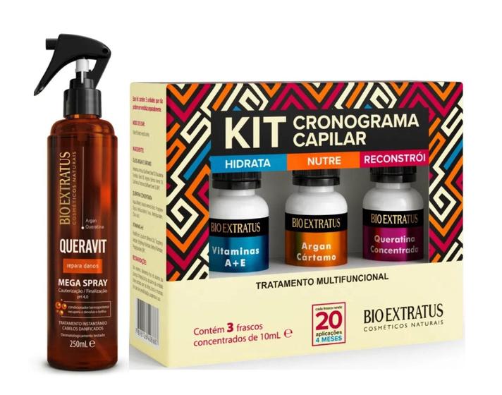 Kit Mega Spray Queravit 250ml + Cronograma Capilar - Bio Extratus - Kit ...