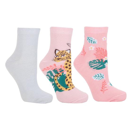 Kit Meia Soquete Juvenil Cia da Meia Desenhada Feminina 3 Pares - Meia ...