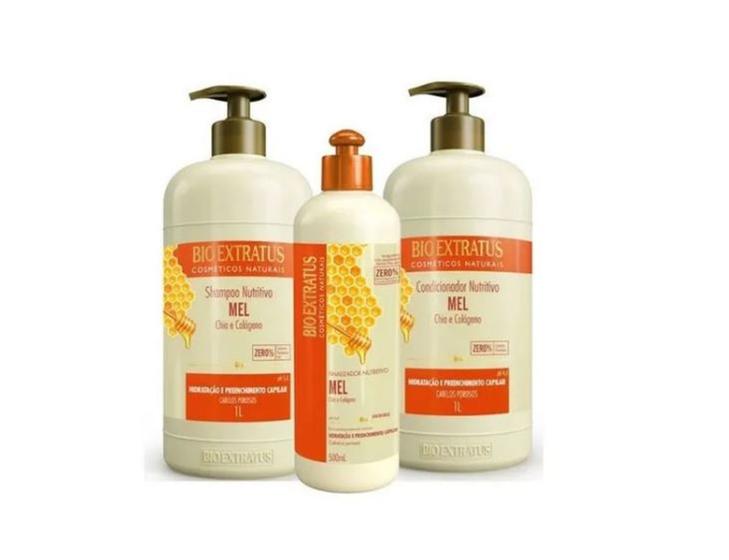 Kit Mel Shampoo + Condicionador 1 Litro + Finalizador 500g Bio Extratus ...