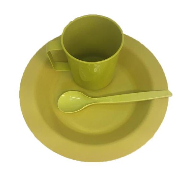 Kit Merenda Escolar Amarelo Prato Colher Caneca Plástica 300 ML - 50 ...