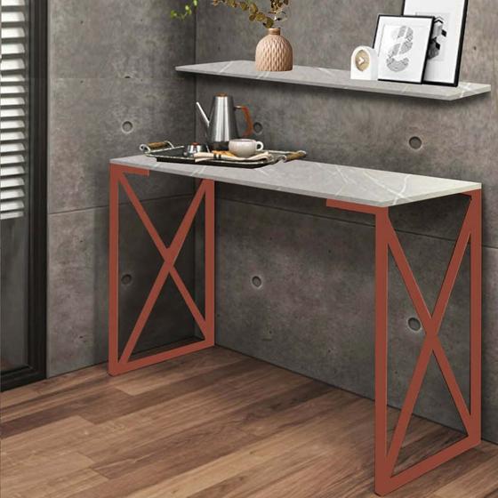 Kit Mesa de Estudos com Prateleira Zurik Office Industrial Ferro Bronze ...