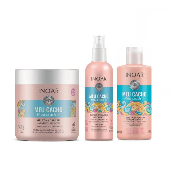 Kit Meu Cacho Meu Crush Gelatina + Fluído + Creme de Pentear - Inoar - Kit de Tratamento para ...